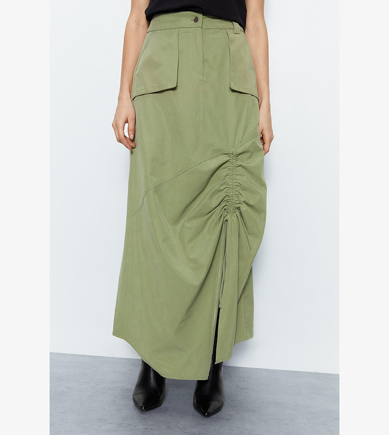 Buy Warehouse Premium Tailored Maxi Skirt In Khaki | 6thStreet UAE