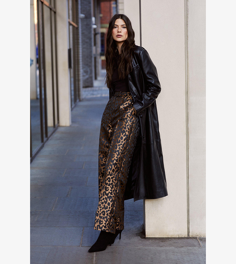 Buy Warehouse Premium Real Leather Contrast Stitch Duster Coat In Black ...