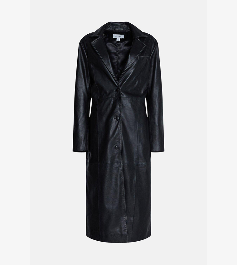 Buy Warehouse Premium Real Leather Contrast Stitch Duster Coat In Black ...