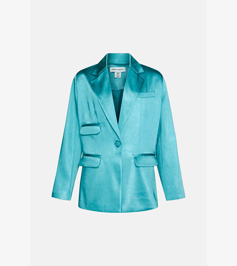 Buy Warehouse Premium Bonded Satin Oversized Blazer In Turquoise ...