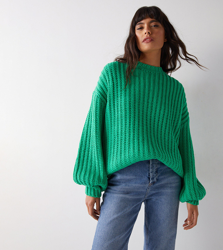 Buy Warehouse Fisherman Knit Oversized Sweater In Green | 6thStreet ...