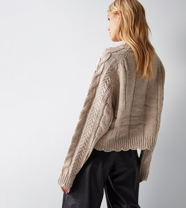 Buy Warehouse Cable Knit Long Sleeves Sweater In Beige | 6thStreet Bahrain
