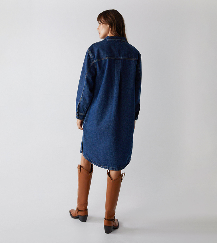 Buy Warehouse Outlet The Longline Denim Shirt Dress In Blue | 6thStreet UAE