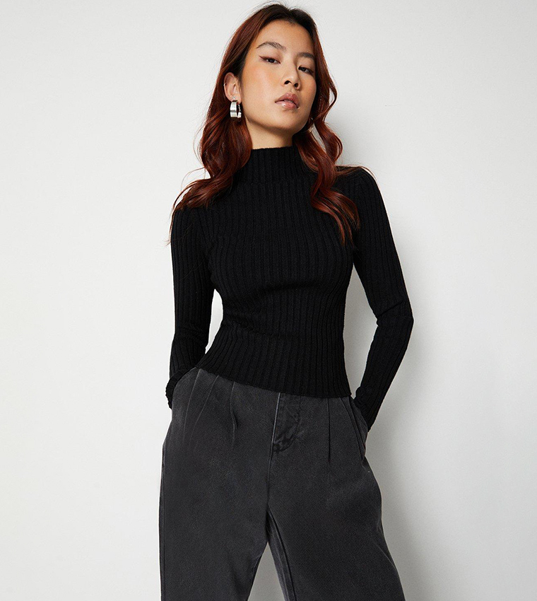 Buy Warehouse Ribbed Turtleneck Long Sleeves Sweater In Black ...