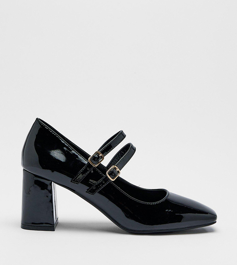 Buy Warehouse Patent Double Strap Pumps In Black | 6thStreet Kuwait