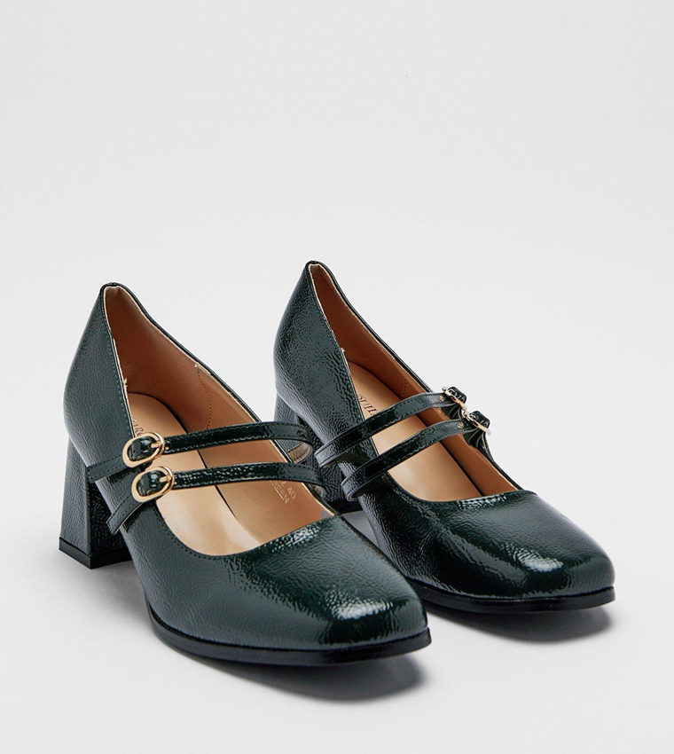 Buy Warehouse Patent Double Strap Mary Janes Pumps In Green | 6thStreet UAE
