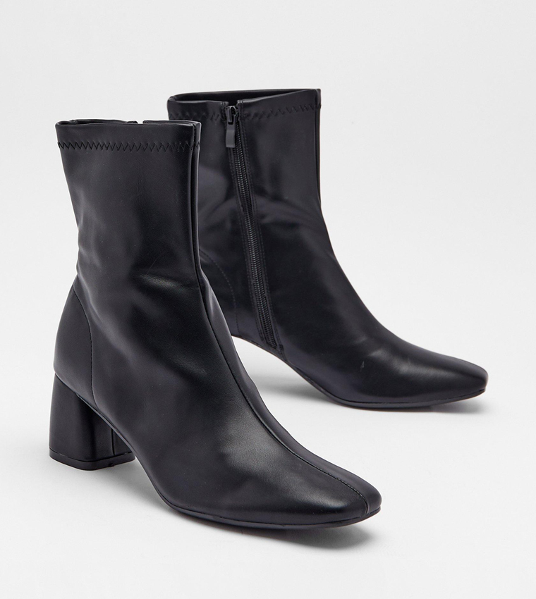 Buy Warehouse Faux Leather Square Toe Ankle Boots In Black | 6thStreet ...