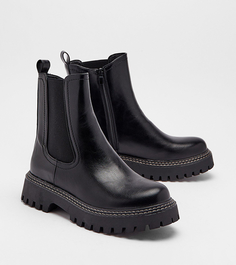 Buy Warehouse Chunky Sole Chelsea Ankle Boots In Black | 6thStreet Bahrain