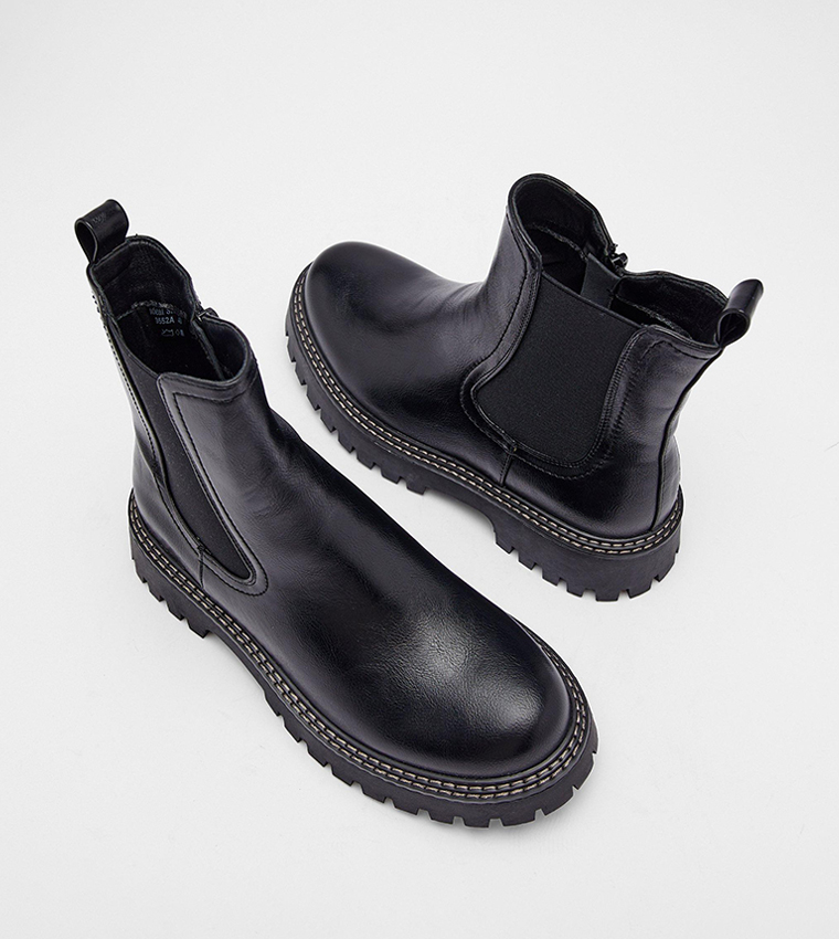 Buy Warehouse Chunky Sole Chelsea Ankle Boots In Black | 6thStreet Bahrain