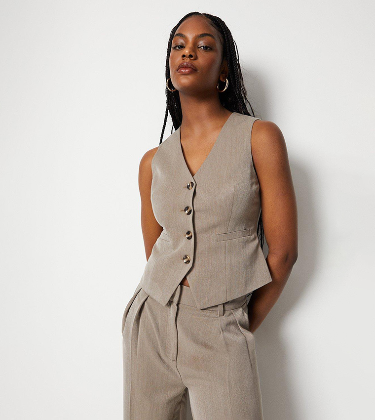 Buy Warehouse Fitted Tailored Jet Pocket Waistcoat In Beige | 6thStreet ...