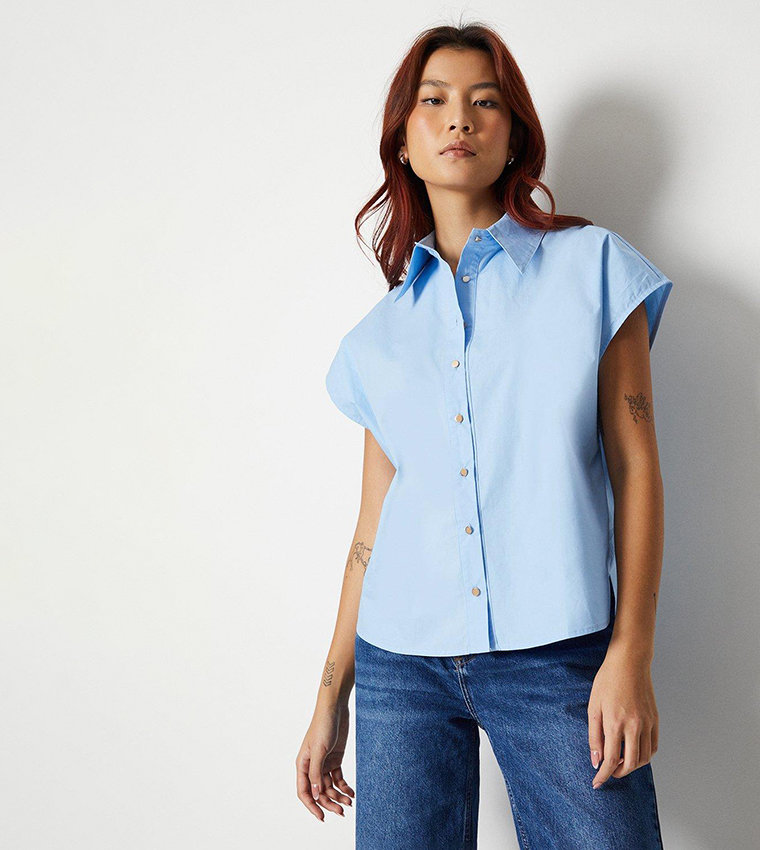 Buy Warehouse Boxy Button Through Shirt In Blue | 6thStreet UAE