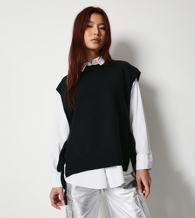 Buy Warehouse Crew Neck Knitted Side Tie Tabbard In Black | 6thStreet ...