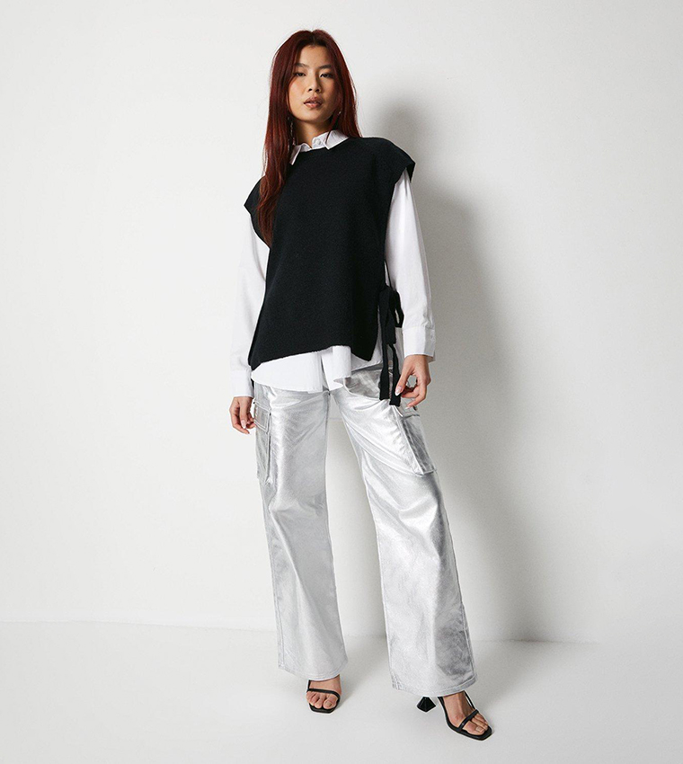 Buy Warehouse Crew Neck Knitted Side Tie Tabbard In Black | 6thStreet ...