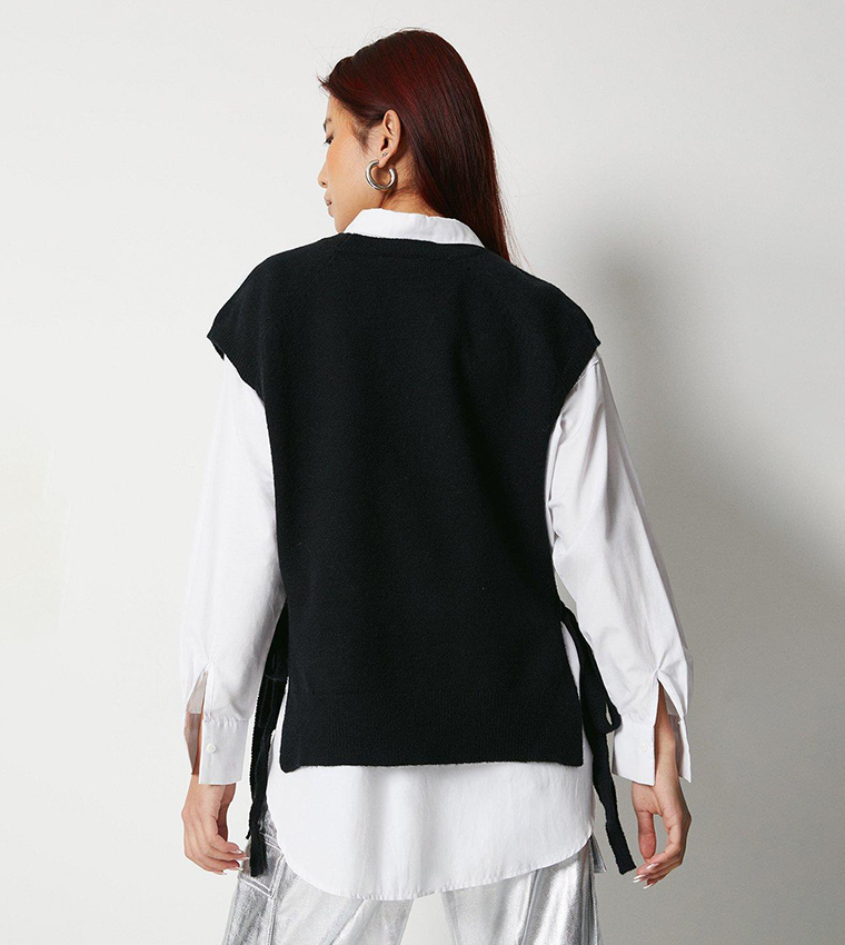 Buy Warehouse Crew Neck Knitted Side Tie Tabbard In Black | 6thStreet ...