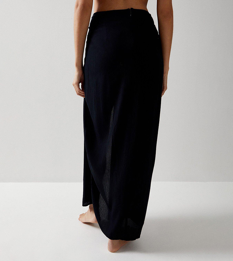 Buy Warehouse Crinkle Viscose Twist Front Beach Maxi Sarong Skirt In ...