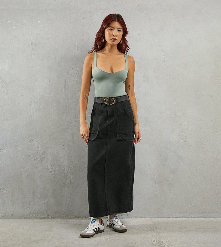 Buy Warehouse Sweetheart Neckline Jersey Body Fit Top In Khaki ...