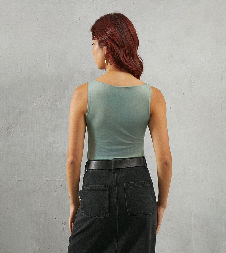 Buy Warehouse Sweetheart Neckline Jersey Body Fit Top In Khaki ...