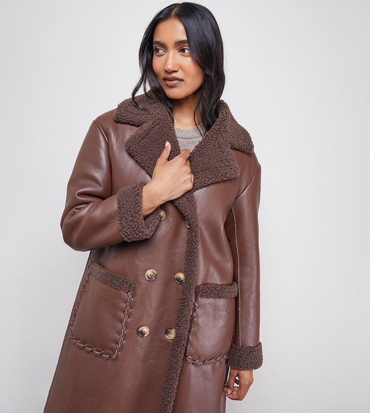 Cool Faux Leather Shearling Coat Photos