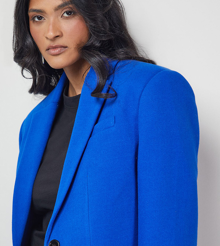 Buy Warehouse Solid Oversized Blazer In Dark Blue | 6thStreet UAE