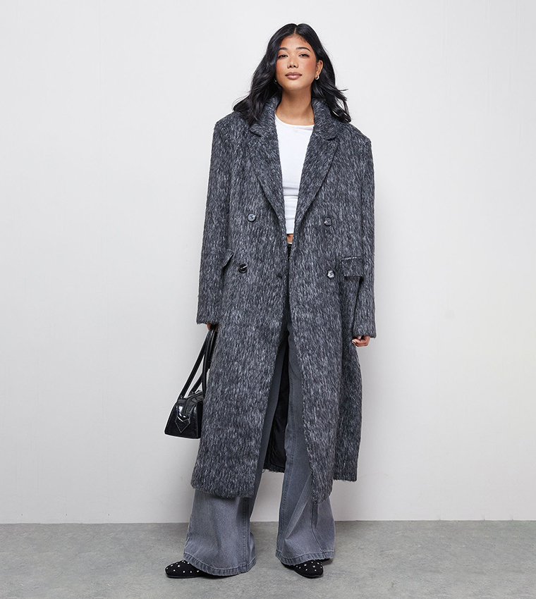Buy Oasis Wool Look Structured Shoulder Coat In Grey | 6thStreet Saudi ...