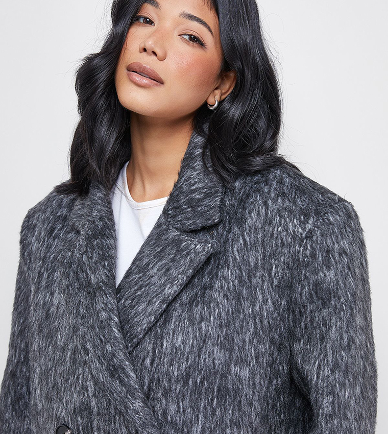 Buy Oasis Wool Look Structured Shoulder Coat In Grey | 6thStreet Saudi ...