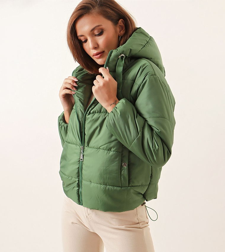 Buy By Saygı Inflatable Hooded Puffer Jacket In Green | 6thStreet Saudi ...