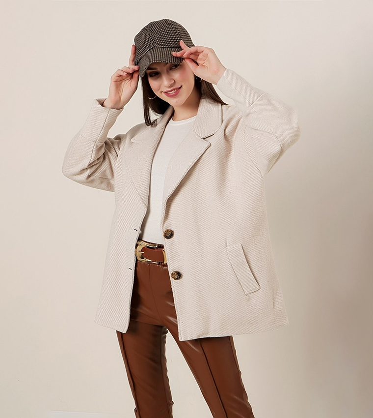 Buy By Saygı Oversized Long Sleeves Coat In Beige | 6thStreet Kuwait
