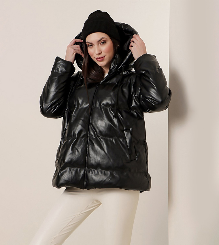 Buy By Saygı Solid Hooded Puffer Jacket In Black | 6thStreet Qatar
