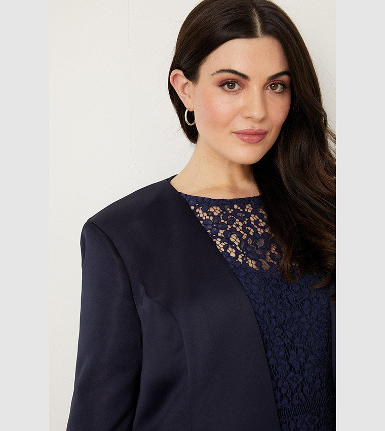 Buy Wallis Curve Satin Edge To Edge Jacket In Navy | 6thStreet Kuwait