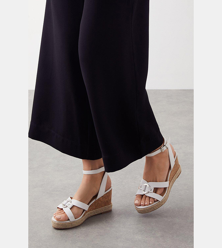 Buy Wallis Wide Fit Ruby Trim Detail Espadrille Cork Wedges In White ...