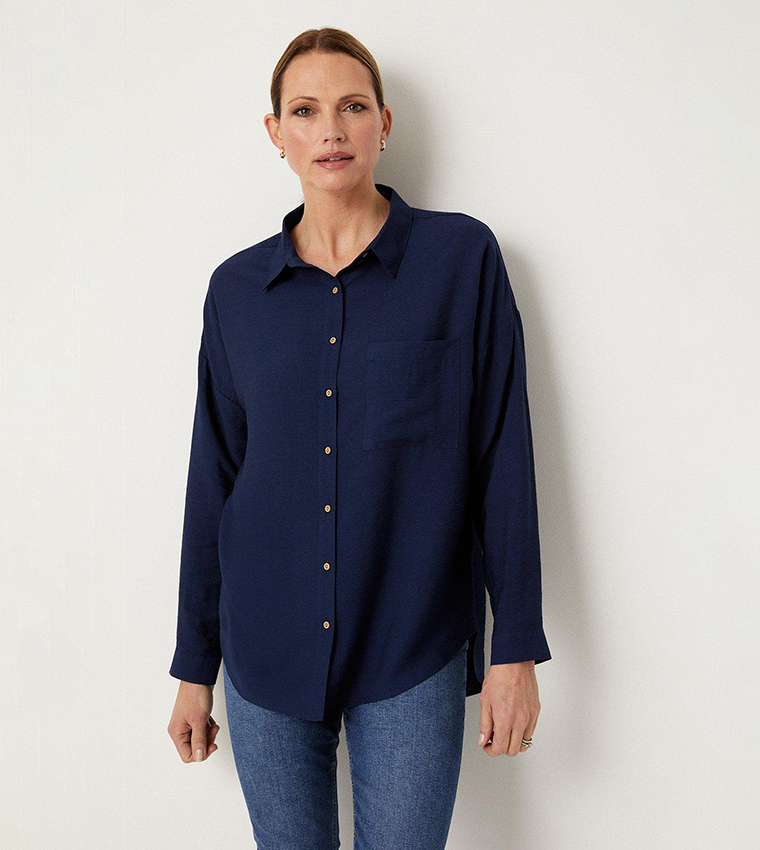 Buy Wallis Button Through Pocket Detail Shirt In Navy | 6thStreet Kuwait