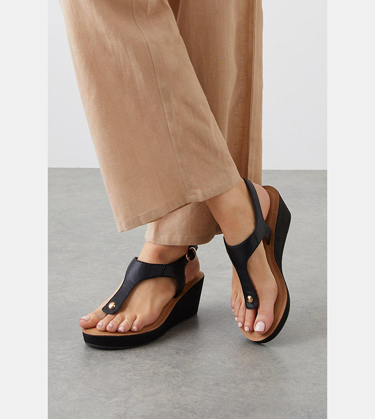 Buy Wallis Outlet Rosemarie Hardware Detail Toe Post Wedges Sandals In ...