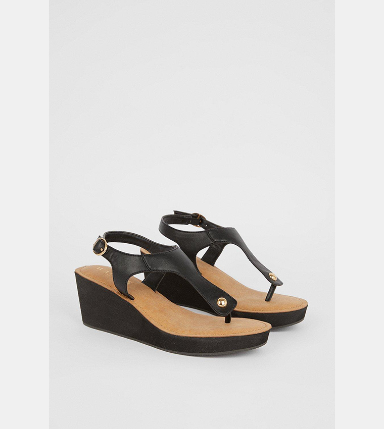 Buy Wallis Outlet Rosemarie Hardware Detail Toe Post Wedges Sandals In ...