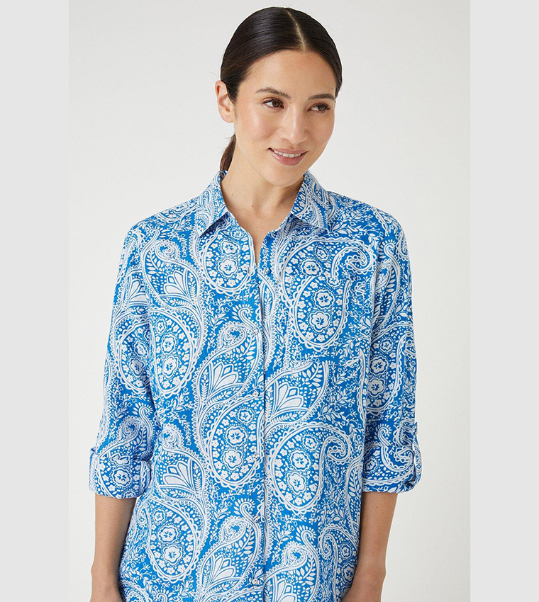 Buy Wallis Paisley Print Linen Look Shirt In Blue | 6thStreet Qatar