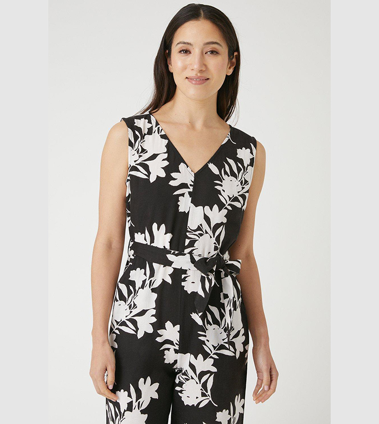 Buy Wallis Floral Print Linen Look Jumpsuit In Cream | 6thStreet Bahrain