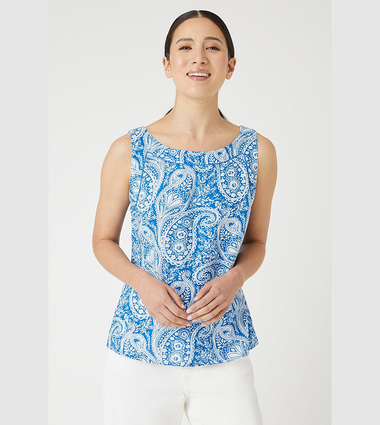 Buy Wallis Paisley Print Linen Look Shell Top In Blue | 6thStreet UAE