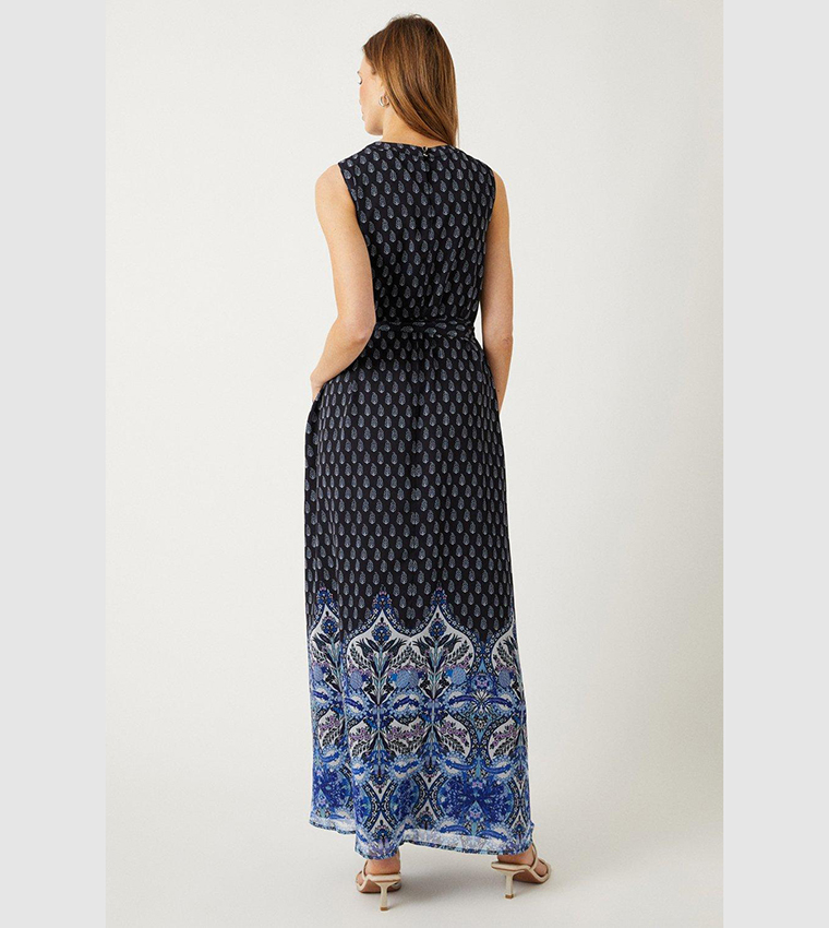 Buy Wallis Blue Paisley Border Sleeveless Maxi Dress In Blue ...