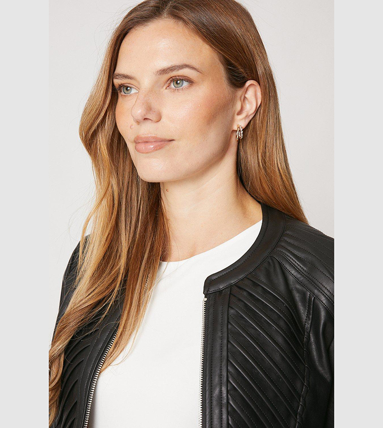 Buy Wallis Black Faux Leather Pleat Detail Jacket In Black | 6thStreet ...