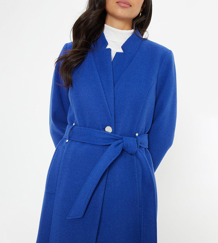 Buy Wallis Blue Collar Detail Belted Wrap Coat In COBALT | 6thStreet ...