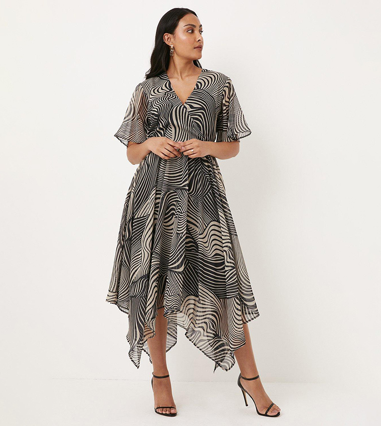 Buy Wallis Mono Linear Swirl Shirred Midi Dress In Multiple Colors ...