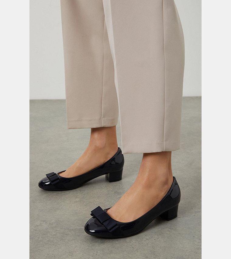Buy Wallis Daisy Bow Detail Low Block Heel Court Shoes In Navy ...
