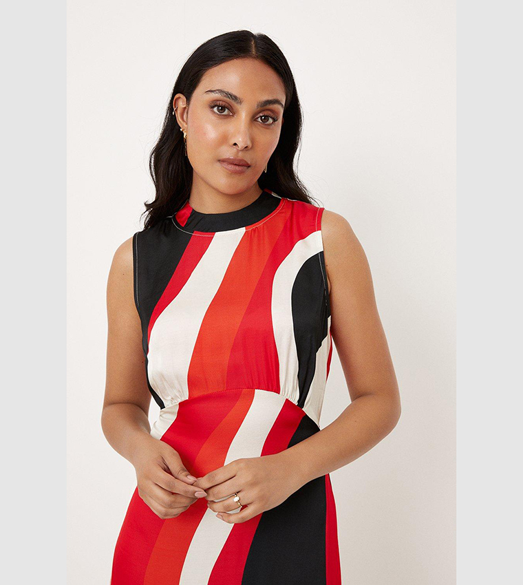 Buy Wallis Red Abstract Satin Halter Neck Midi Dress In Red | 6thStreet ...