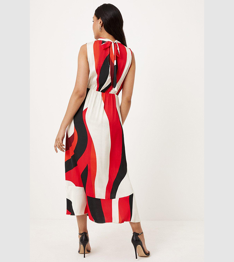 Buy Wallis Red Abstract Satin Halter Neck Midi Dress In Red | 6thStreet ...