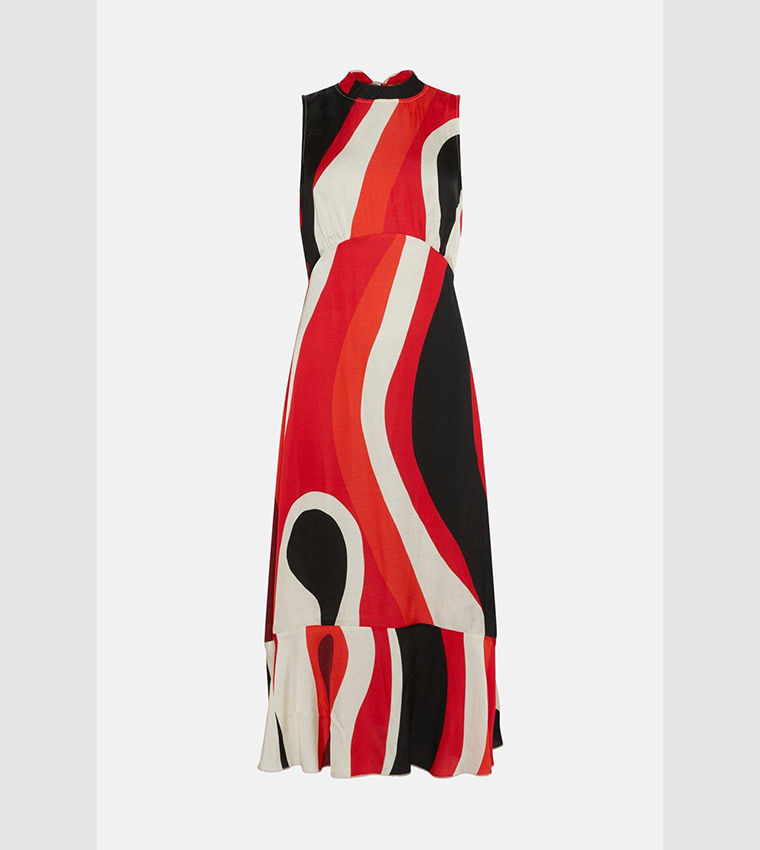 Buy Wallis Red Abstract Satin Halter Neck Midi Dress In Red | 6thStreet ...