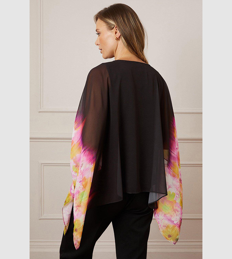 Buy Wallis Placement Print Keyhole Trim Overlay Top In Black ...