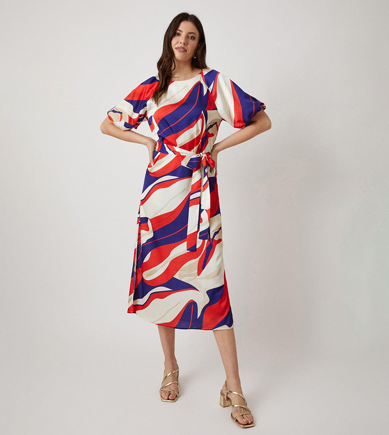 Buy Wallis Red Abstract Satin Midi Dress In Red | 6thStreet Kuwait