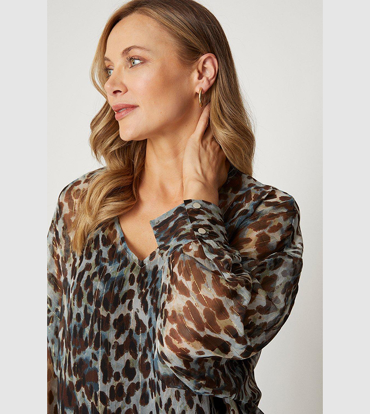 Buy Wallis Blue Animal Print Metallic Woven Top In Ivory | 6thStreet UAE