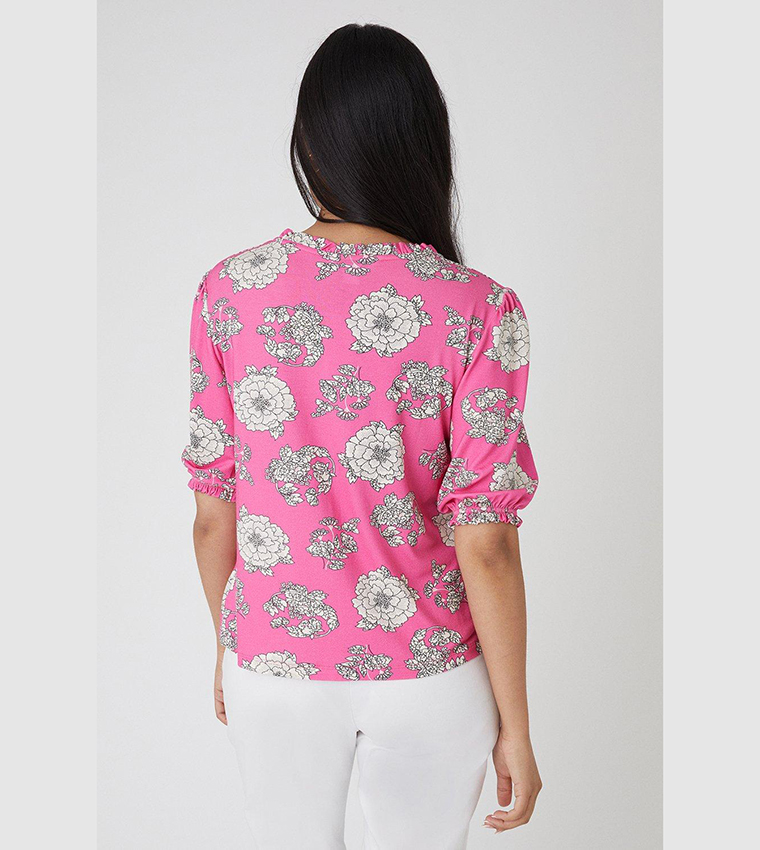 Buy Wallis Pink Floral Print Shirred Cuff Top In Pink | 6thStreet Saudi ...