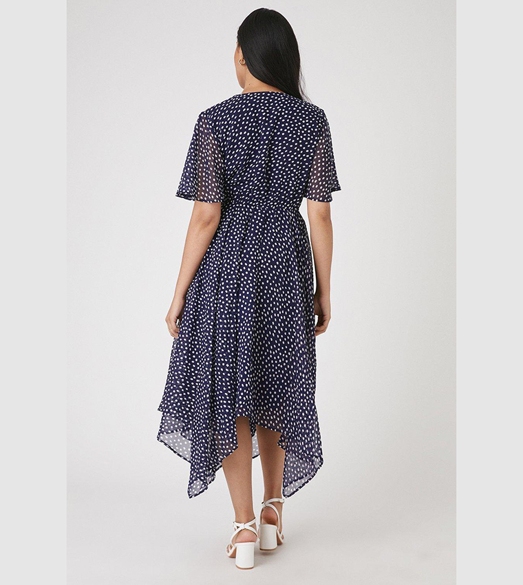 Buy Wallis Navy Spot Shirred Midi Dress In Navy | 6thStreet Qatar