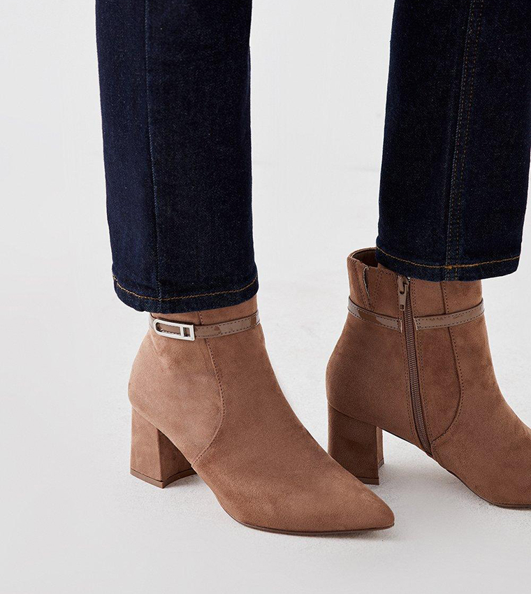 Buy Wallis Wide Fit Ava Pointed Block Heel Boots In Beige | 6thStreet Qatar
